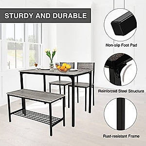 Puluomis Dining Table and 2 Chairs with Bench - Breakfast Dining Table and Chairs Set - Modern Design 4 Piece Dining Room Set for Kitchen and Home, Grey