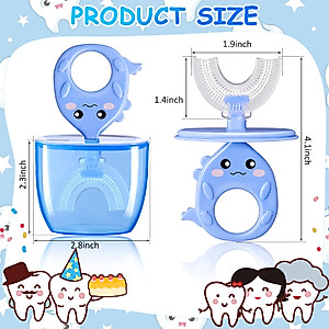 Baderke 3 Pieces Kids U Shaped Toothbrush Silicone Brush Head 360 Degree U Shaped Oral Cleaning Toothbrush with Cover Case Toddler Manual Training Tooth Brush Cute Cartoon Design for Ages 2-8