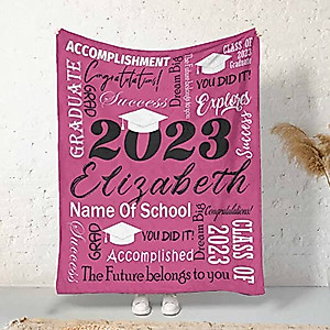 MyPupSocks Custom Graduation Blanket Class of 2023, Congratulations Grad Blanket Personalized Fleece Throw Dark Pink Blanket 2023 for Sister Daughter Granddaughter Bedroom Sofa Birthday Gifts 40x50