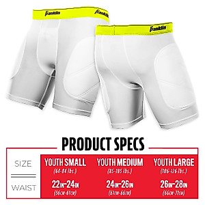 Franklin Sports Boys' Standard Sliding Shorts Youth, White/Optic, Small