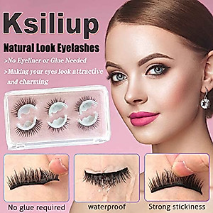 Ksiliup Reusable Self Adhesive Eyelashes 3 Styles False Eyelashes No Eyeliner or Glue Needed Stable False Lashes Natural Look Easy to Put On Waterproof Fake Eyelashes (3 Styles)