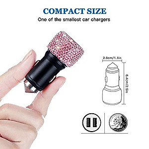 Dual USB Car Charger,SAVORI Car Adapter Bling Bling Rhinestones Crystal Car Decorations for Fast Charging Car Decors for iPhone Xs Max X Plus, iPad Pro/Mini, Samsung