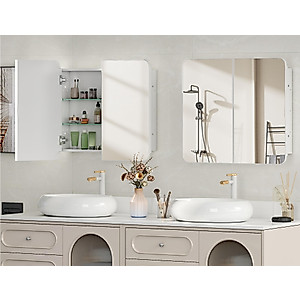 Medicine Cabinet with Mirror 20'' x 22'' Aluminum Recessed Medicine Cabinet with Mirror, Adjustable Glass Shelf, Corrosion Resistant Bathroom Mirror with Storage Wall Mounted (20'' x 22'' Double Door)