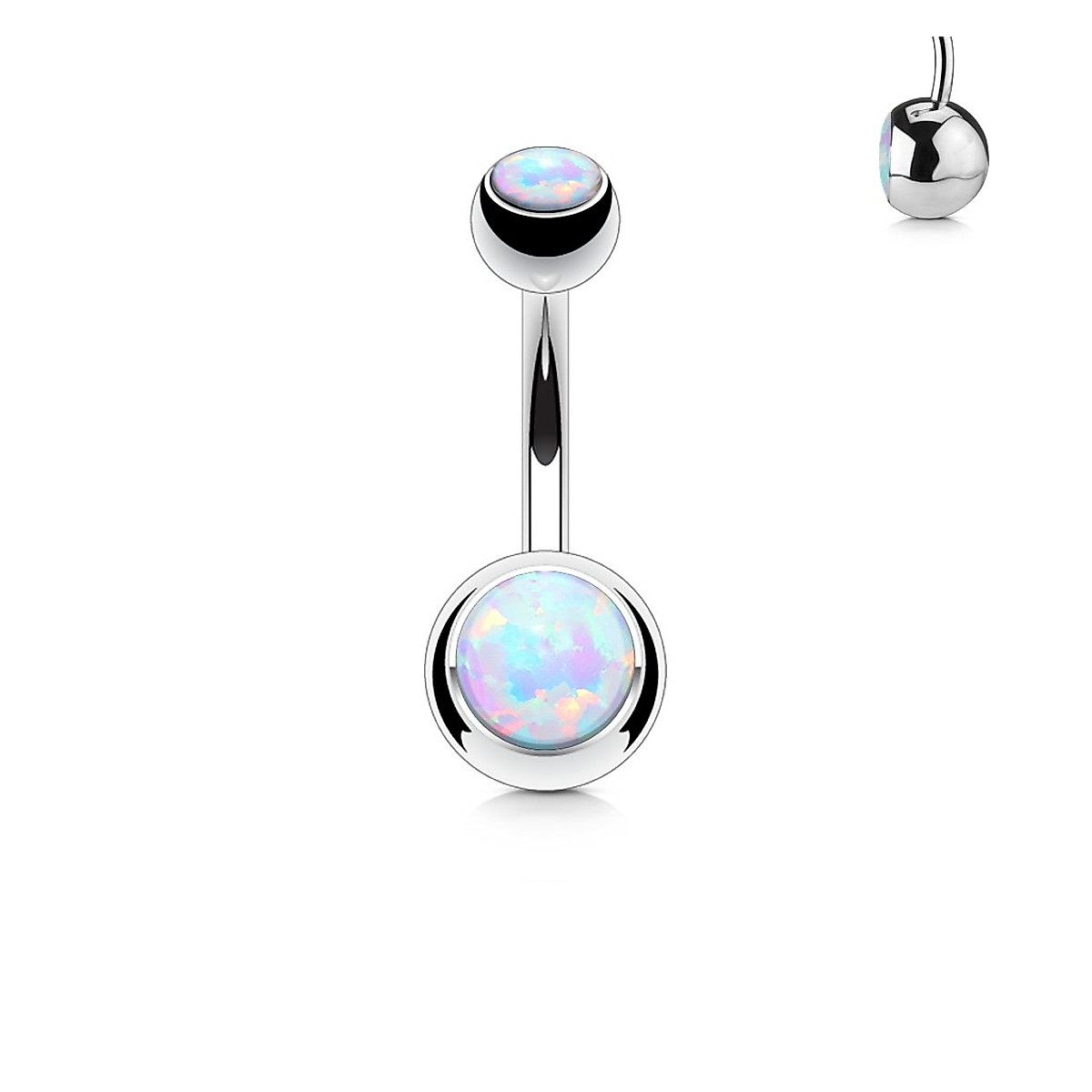 FIFTH CUE Opal Set Double Jeweled 316L Surgical Steel Naval Belly Button Ring (Opal White)