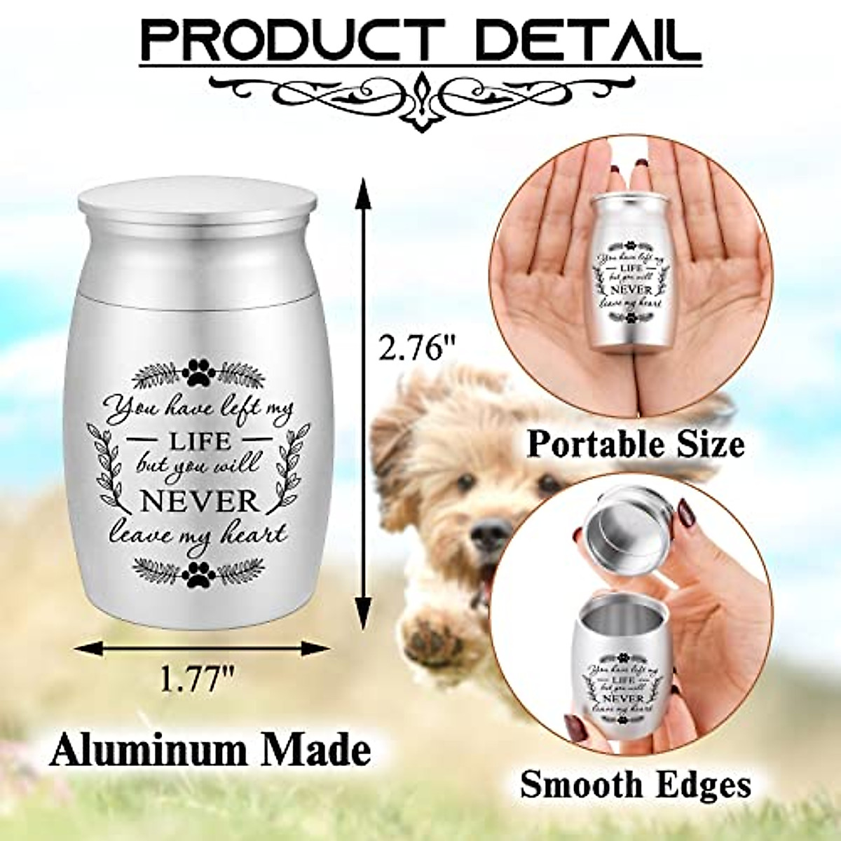 Small Urns for Dog Ashes 3 Inches Mini Pet Urn Aluminum Mini Keepsake Urn for Ashes Small Cremation Urn Ashes Holder for Dog Cat Ashes