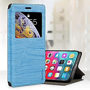 Shantime for Oppo A58X 5G Case, Wood Grain Leather Case with Card Holder and Window, Magnetic Flip Cover for Oppo A78 5G (6.56”) Sky Blue