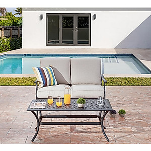 ARTLOFT Patio Loveseat with Coffee Table Outdoor Conversation Loveseat Porch Furniture Set Sofa for Balcony, Backyard, and Deck with Soft Cushions and Metal Table (White)