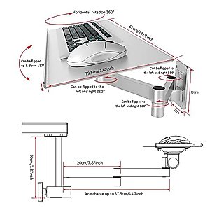 HM&DX Wall Mount Adjustable Keyboard Tray,Keyboard and Mouse Tray Wall Mount,Height Adjustable Typing Platform,sit-Stand Keyboard Arm Keyboard Bracket,Swivel Keyboard Tray for Home Office