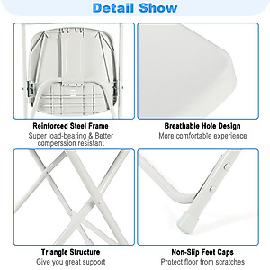 SEALAMB 6 Pack Patio Dinning Chairs, Indoor Outdoor Portable Plastic Folding Chairs with Steel Frame for Patio Dinning Garden Wedding Backyard Party, 350LB Weight Limit (White, 6 Pack)