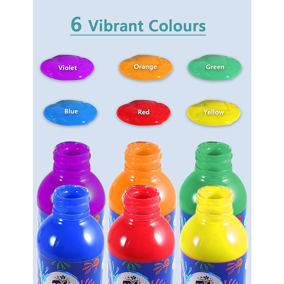 TBC The Best Crafts Finger Paint for Kids, Non-toxic, Washable Toddler Paint, 6 x 236ml Kids Art Set, Prefect Craft Paint For DIY Projects, School Painting Supplies