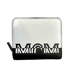 MCM Women's White Black Contrast Logo Small Zip Wallet MZS9ACL13WT001