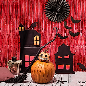 KatchOn, Red Streamers Party Decorations - XtraLarge 3.2x6.5 Feet, Pack of 2 | Red Backdrop for Red Birthday Decorations | Christmas Backdrop, Christmas Decorations | Red Party Decorations, Red Decor