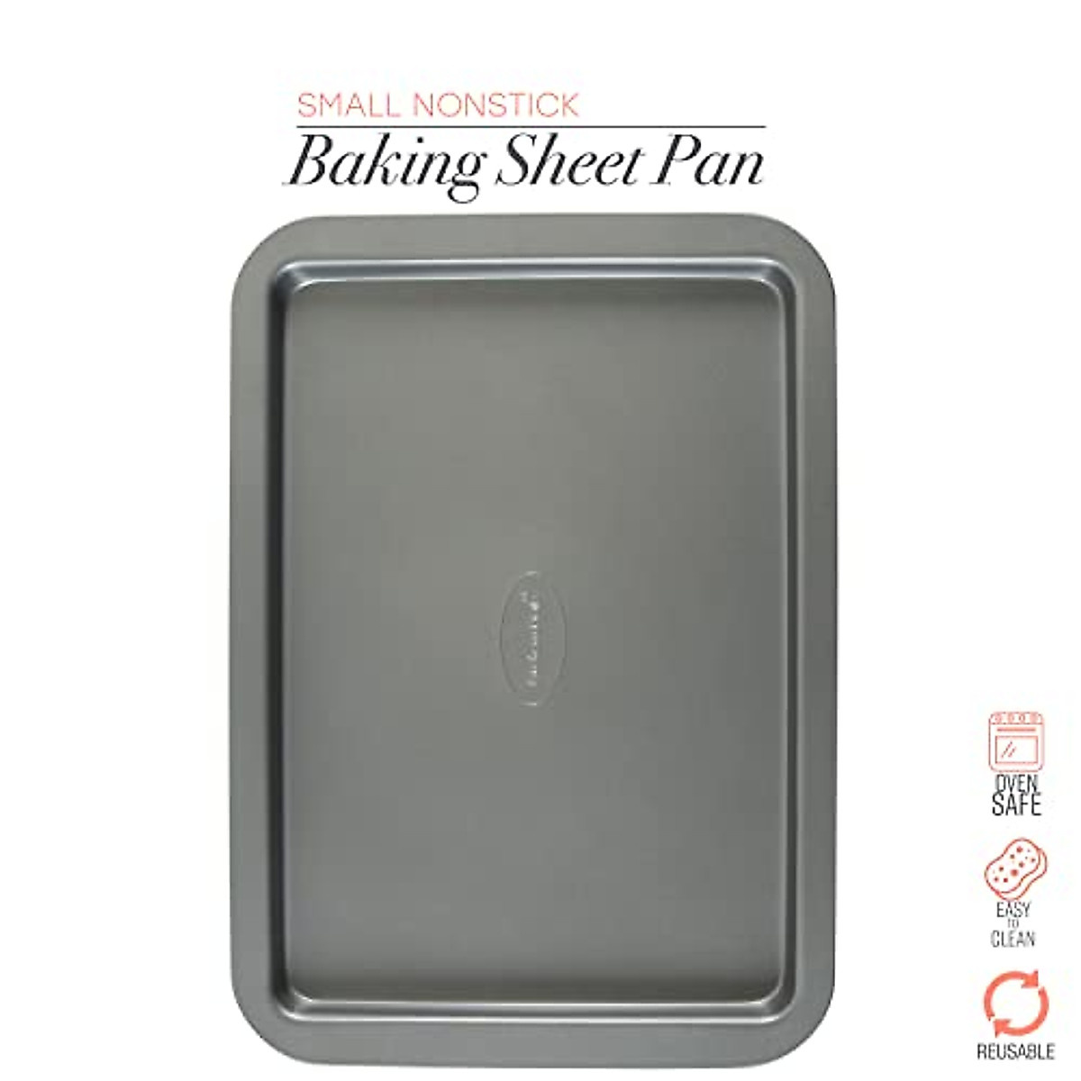 Kitchen Details Small Nonstick Baking Sheet | Creates Even Heating and Browning | Durable | Easy to Clean | Oven Safe up to 500 Degrees | Bakeware | Grey