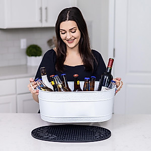 BREKX Galvanized Drinks Tubs with Insulated Bar Mats (Set of 2 tubs + 2 Bar Mats) - Wine and Beer Drip-Proof Party Tubs