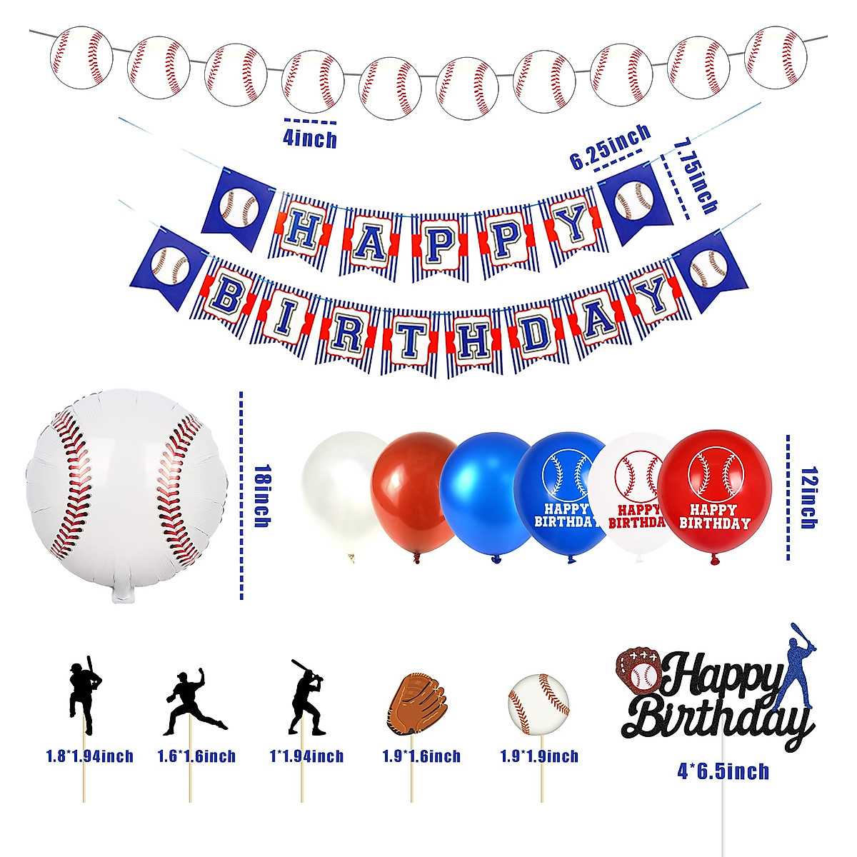 BANBALLON 53 PCS Baseball Party Decorations Baseball Party Supplies Including Happy Birthday Banner Balloons and Baseball cake toppers for Sports Theme Birthday Party and Baseball Theme Party Decor
