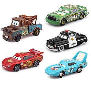 LLWEIT Cars 2 Basic Movie Characters 5 Pack Lightning McQueen and his Friends Metal die-cast Toy Cars,in Bulk