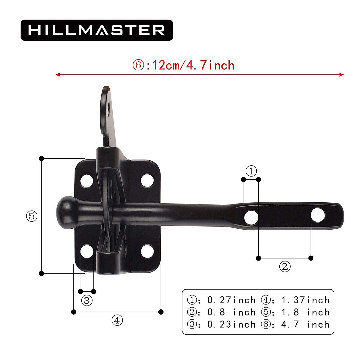 HILLMASTER Upgrade Self-Locking Gate Latch for Wooden Fence Heavy Duty, Automatic Gravity Lever Door Latches with Longer Fasteners & Pull String for Secure Pool, Garden, Black Finish/4.7in