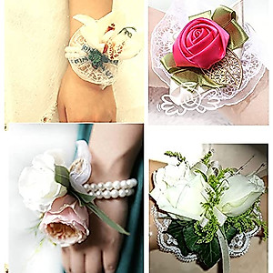 GSHLLO 4 PCS Elastic Pearl Corsage Wrist Bands Wristlets Accessories Wedding Wrist DIY for Wedding Party