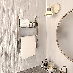 J JACKCUBE DESIGN Rustic Wood Wall Mount Towel Rack with Shelf, Blanket Ladder for Bathroom, Kitchen Hand Towels Holder, Stainless Towel Bar Hanger Farmhouse Decor - MK576A