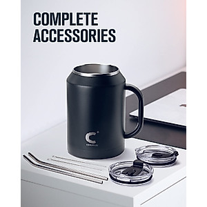 Coolplus 50 oz Mug Tumbler with Handle and Straw, Large Stainless Steel Travel Insulated Water Cup with 2-in-1 Lid, Double Wall Metal Keep Cold 36 hrs, Sweet Proof BPA-Free, Midnight Black
