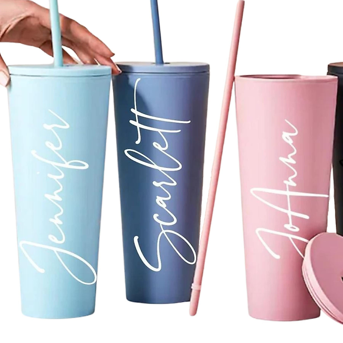 Double Wall Personalized Tumbler with Straw 24 oz | Acrylic Custom Tumbler with Straw | Lid and Straw | Personalized Gifts for Women