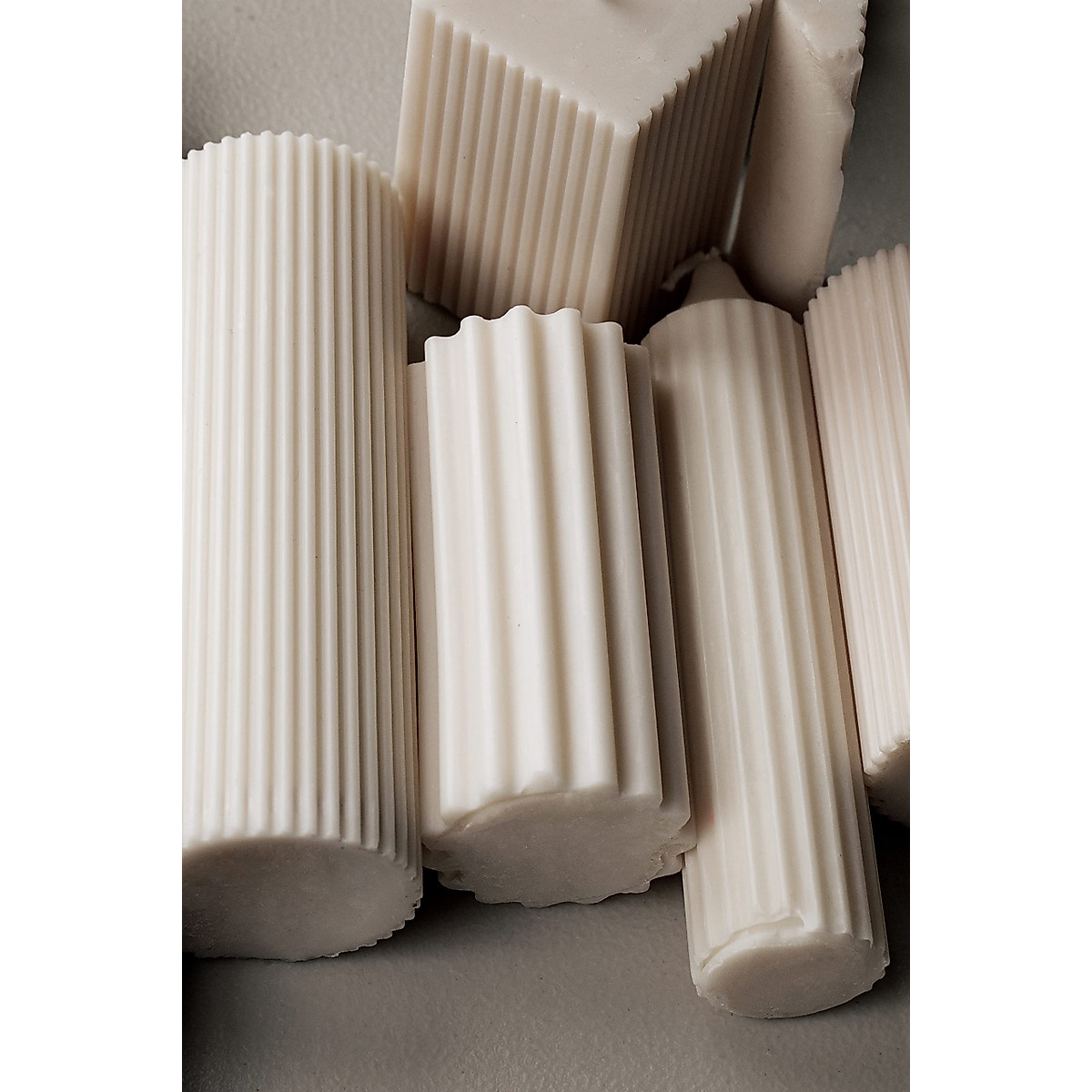 LAWA Roman Tall Ribbed Pillar Candle - Scented Soy Wax Stripped Dinner Candle | Classic Aesthetic Decoration Candle Set | Housewarming Gift | Wedding Event Decor - White (Medium)