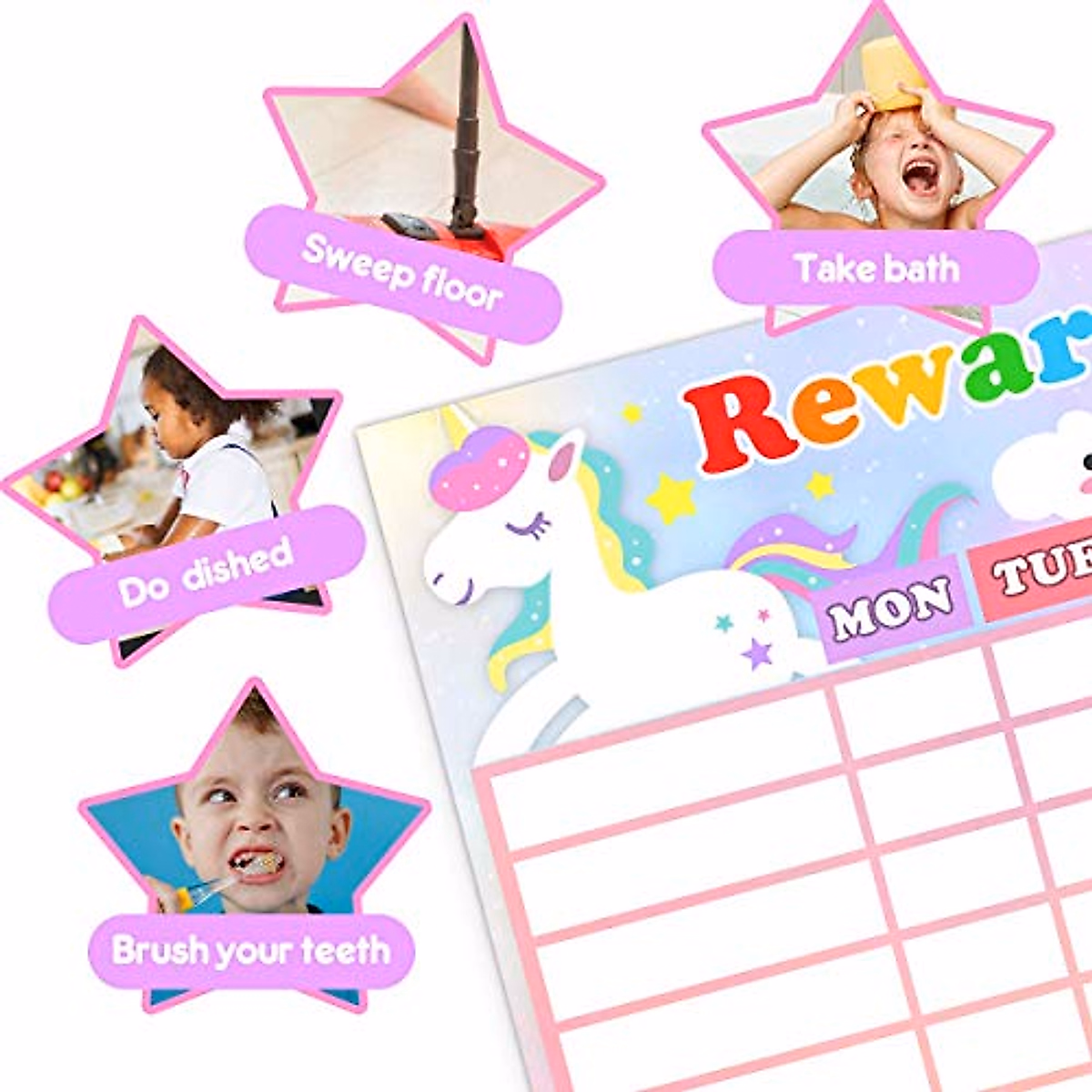 Chore Chart for Kids Dry Erase Reward Chart Reusable Self-Adhesive Behavior Chart for Home Classroom,Cute Unicorn Chore Chart 10 Pack,14.5 x 11 Inches