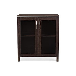 Baxton Studio Wholesale Interiors Sintra Sideboard Storage Cabinet with Glass Doors, Dark Brown
