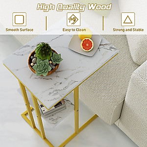 Easy Paws C Shaped End Table,Small Side Table for Couch and Bed, Gold Snack Couch Table for Small Spaces, Living Room, Bedroom,Bedside(Gold)