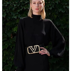 Women's Belt, Wide Belt Vintage Girdle Belt, Fashion V Gold Buckle Double-sided Leather Belts for Dress 2.8'' Wideth (100CM)