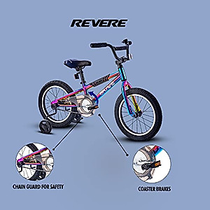 Revere16 Freestyle BMX Kids Bike for Boys and Girls. Lightweight Aluminum Frame and Fork. Tool-Less Quick Release Training Wheels. Easy to Ride! (Oil Slick)