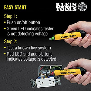 Klein Tools NCVT1P Voltage Tester, Non-Contact Voltage Detector Pen, 50V to 1000V AC, Audible and Flashing LED Alarms, Pocket Clip