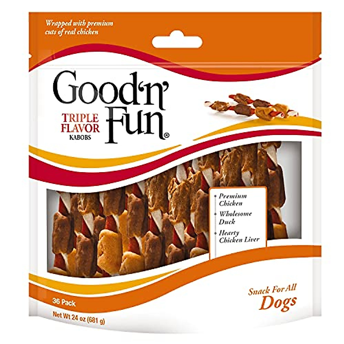 Good'n'Fun Triple Flavored Rawhide Kabobs for Dogs, 24 oz | 36 Count (P-94187)- 2 Pack