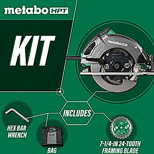 Metabo HPT 7-1/4-Inch Circular Saw Kit | 6,000 Rpm, 15-Amp Motor | Integrated Dust Blower | 24T Premium Framing/Ripping Blade | Single Handed Bevel Adjustment | C7SB3