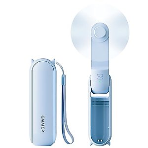 Gaiatop Portable Handheld Fan, Foldable Small Fan, Mini Hand Held Fan with USB Rechargeable 2000mAh Battery, Eyelash Fan for Girls, Travel For Women, Outdoor (Sky Blue)