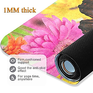 OTVEE Beautiful Flowers With Butterflies Yoga Mat for Women Non Slip Ultra Thin 1 MM Travel Yoga Mat with Carrying Bag Suede Fitness Exercise Mat for Yoga Pilates Workout Routines Camping