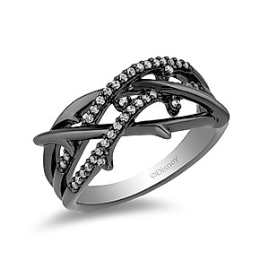 Jewelili Enchanted Disney Fine Jewelry Sterling Silver with Black Rhodium 1/6 Cttw Diamond Maleficent Ring Size 8
