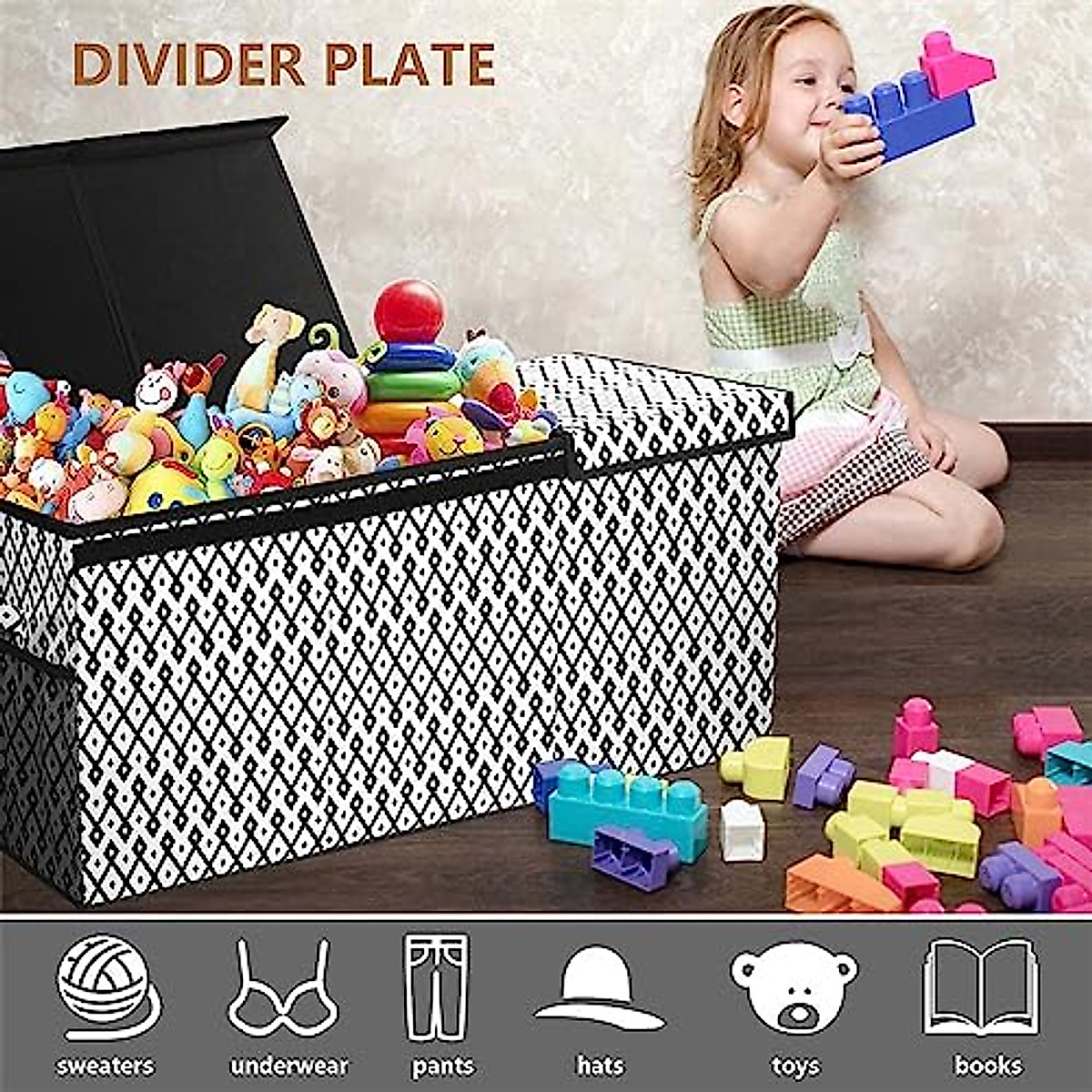 YUNLINLI Toy Box Chest for Boys Girls Toy Organizer and Storage Bins Organizer with Removable Lids Foldable Toy Chest Storage Bin for Playroom Bedroom Large Size 40x14x16inch