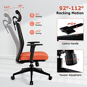 Giantex Big and Tall Office Chair 400lbs, Heavy Duty Ergonomic Mesh Chair with Adjustable Lumbar and 3D Headrest, Wide Orange Seat, High Back Computer Executive Desk Chair for Office, Conference Room