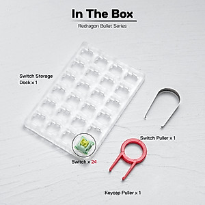 Redragon A113 Bullet-B Tactile Mechanical Switch, 3-Pin Plate Mounted Blue Switches Equivalent, Hot-Swappable DIY Keyboard Clicky Switch Mod, 50 Million Click(24 pcs Switches, Keycap + Switch Puller)