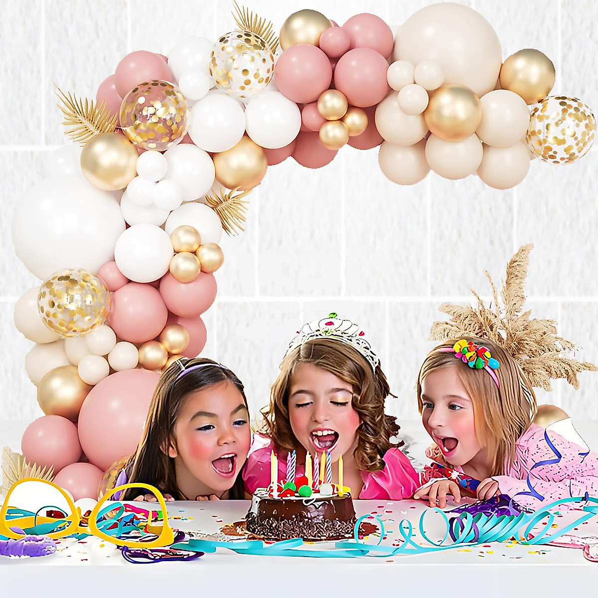 161Pcs Blush Dusty Pink Balloon Garland Arch Kit, Retro Pink White Balloons Champagne Confetti Balloons for Birthday Party Baby Shower Garden Tea Party Bachelorette Bridal Wedding Decorations