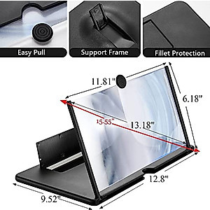 Screen Magnifier for Cell Phone, LXUNYI 16in Phone Screen Magnifier Eye Protection with Foldable Stand Screen Enlarger for Movies, Videos and Gaming Suit for All Smartphones (Black, 16in)
