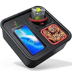 Zigtiger Cup Holder Tray with Wireless Power Bank, Couch Tray Couch Caddy with Cup Holder Sofa Drink Snack Caddy, Couch Organizer, Self Balancing Console for Sofa, Couch, Bed, Car, Beach, Video, Game