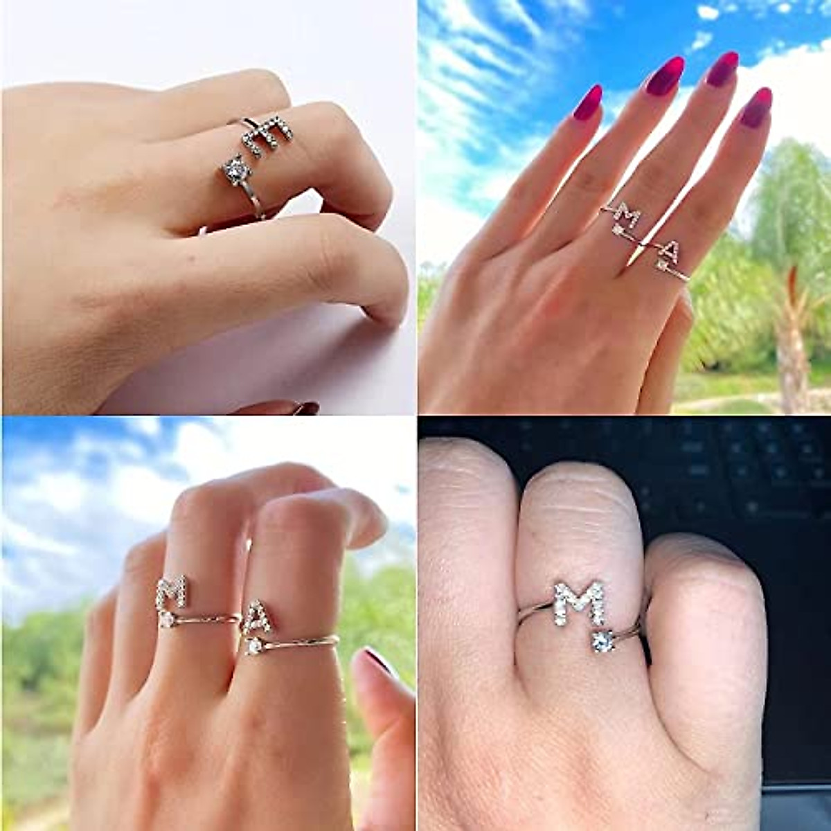 SITUMEIZI A Initial Letter Rings for Women Girls Adjustable Stainless Steel Alphabet Rings