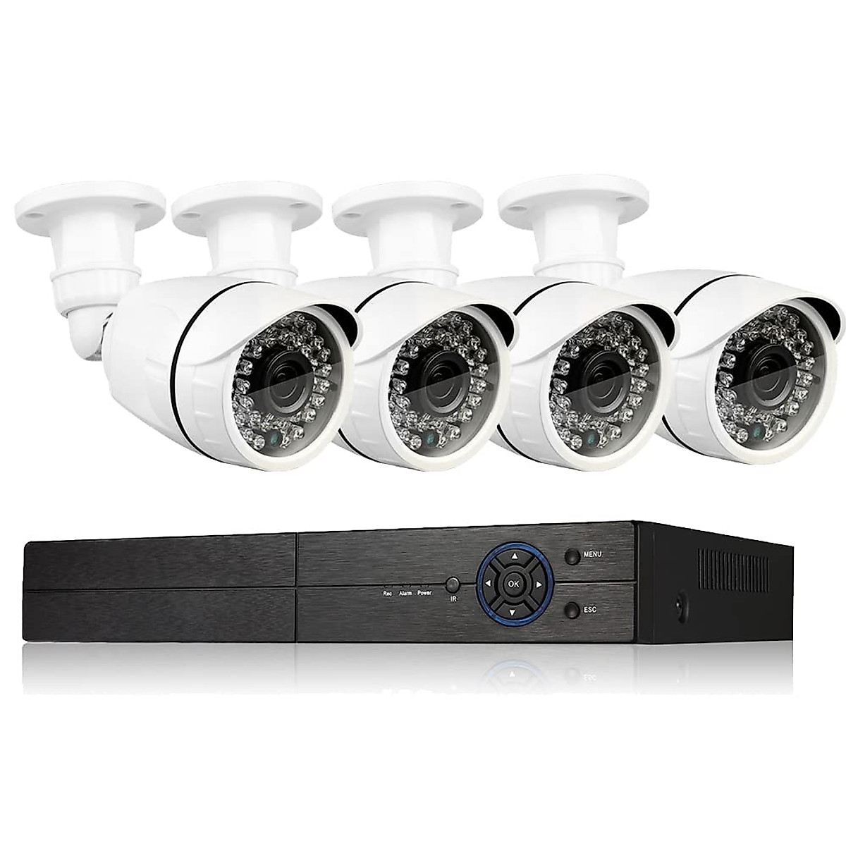 Eversecu 4 Channel Security Camera System 1080P DVR and (4) 1.0MP 720P Weatherproof Cameras Support Night Vison Weatherproof, Motion Alert, Smartphone, PC Easy Remote Access (NO HDD Included)