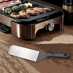 KUFUNG Grill Turner, Stainless Steel Metal Griddle Spatula, Steak Pizza Shovel Teppanyaki Shovel with Beveled Edges great for BBQ Grill Flat Top (2.8x7.3 inch(Solid), Black)