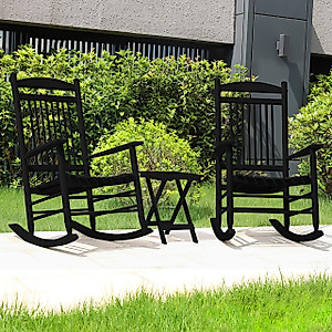 VEIKOU Rocking Chair, Set of 3 Outdoor Rocking Chair with Side Table,275Lbs Weight Capacity,Wooden Rocking Chair for Porch, Backyard, Indoor, Black