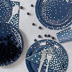 175Pcs Blue and Silver Party Decorations - Blue Plates and Napkins Party Supplies, Blue Silver Plates Severs 25, Blue Disposable Plates for Birthday Party Baby Shower Decorations