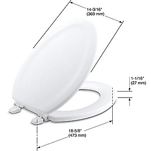 KOHLER K-4647-0 Stonewood Molded-Wood with Color-Matched Plastic Hinges Elongated Toilet Seat, White