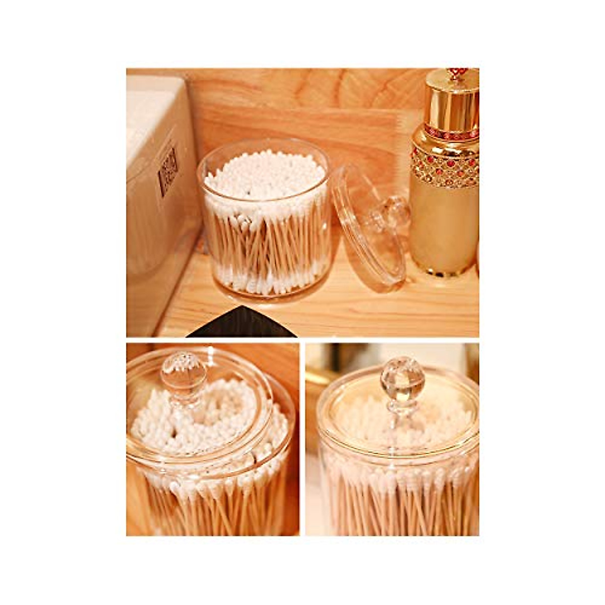 DS. DISTINCTIVE STYLE Bathroom Organizer Cotton Ball Holder Clear Canisters Acrylic Apothecary Jars with Lids (10oz&22oz)